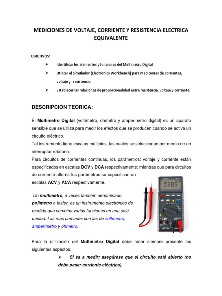 Mediciones De Voltaje Corriente Y Resistencia En Circuitos Pdf