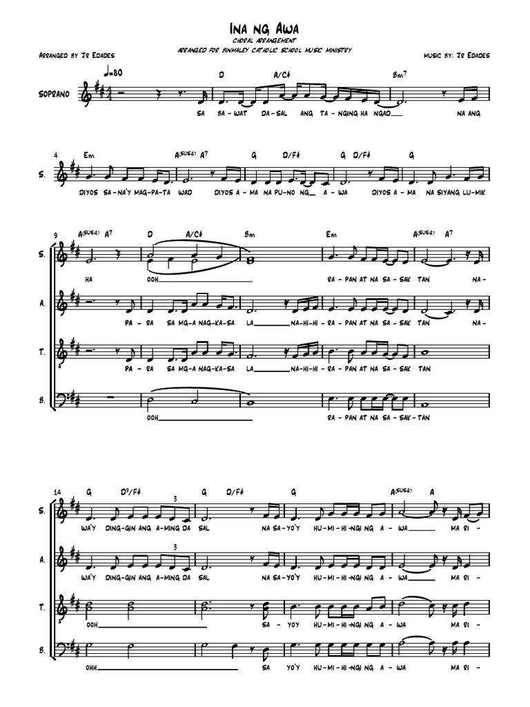 Maria Ina NG Awa Choral Score | PDF