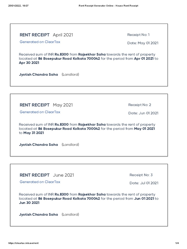 Rent Receipt Generator Online - House Rent Receipt | PDF