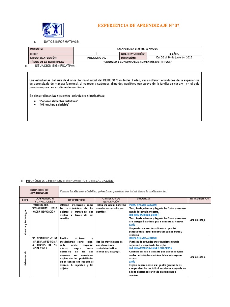 Experiencia de Aprendizaje N°7 | PDF | Las emociones | Evaluación
