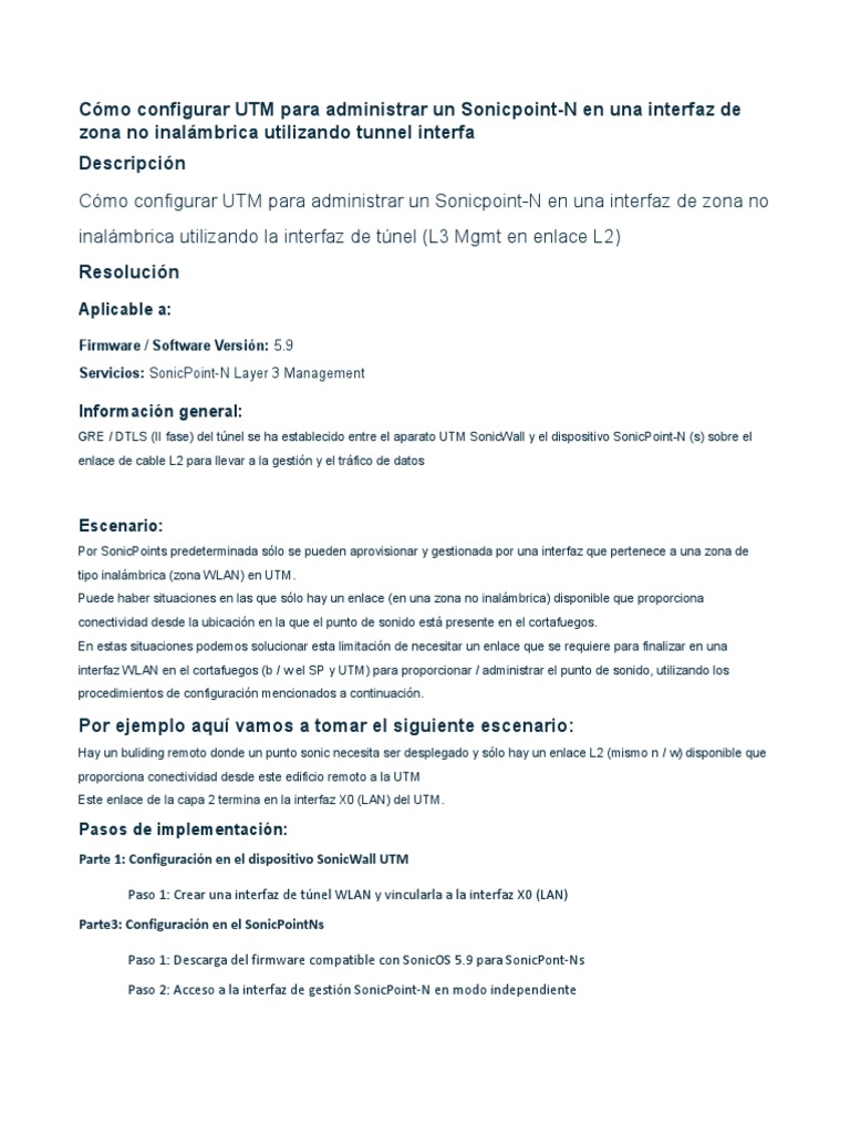 Configuracion SonicPoint en TZ 400 | PDF | Dirección IP | LAN inalámbrico