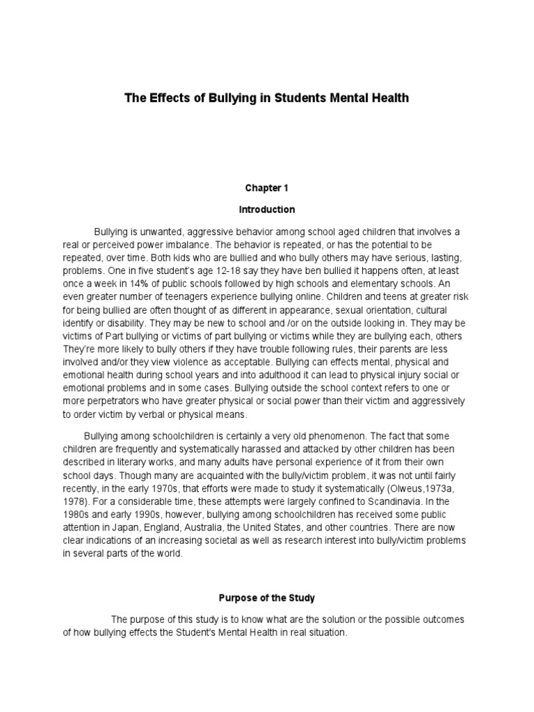 The Effects of Bullying in Students Mental Health | PDF | Bullying ...