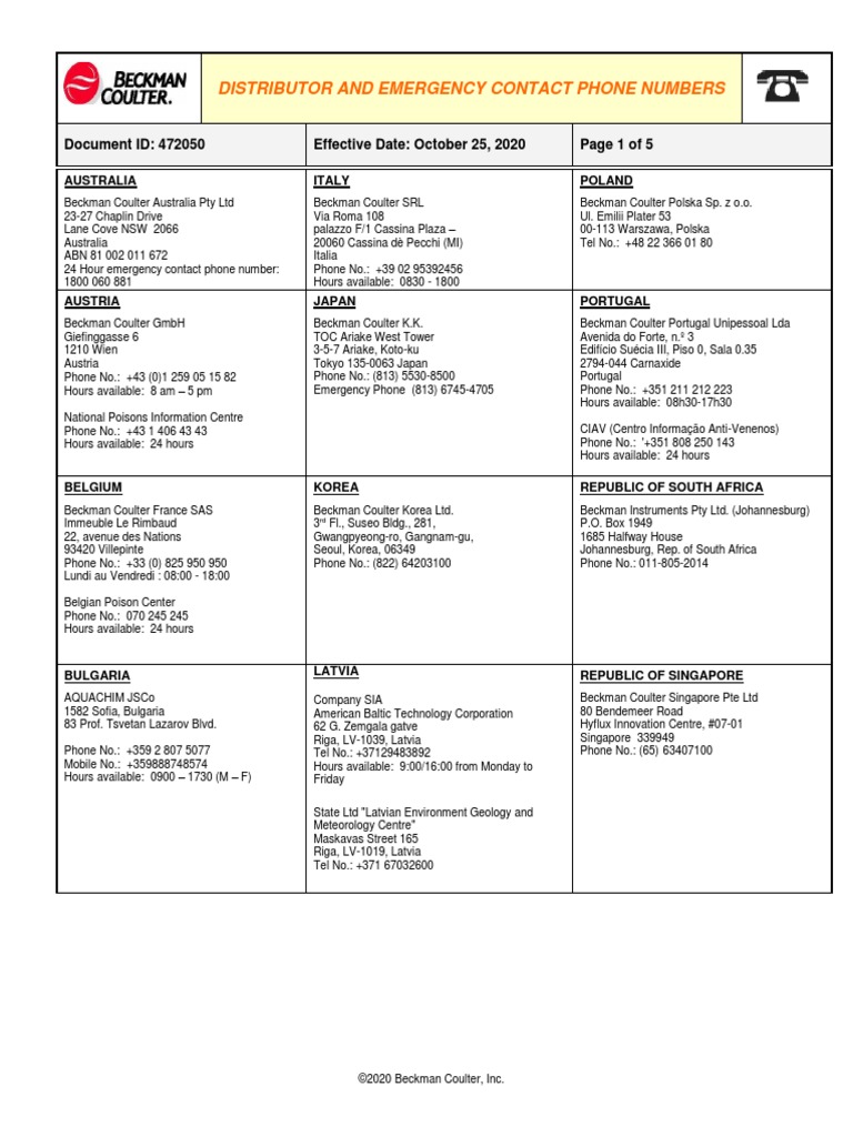 SDS Distributor Emergency Contact Numbers | PDF | New York Stock ...