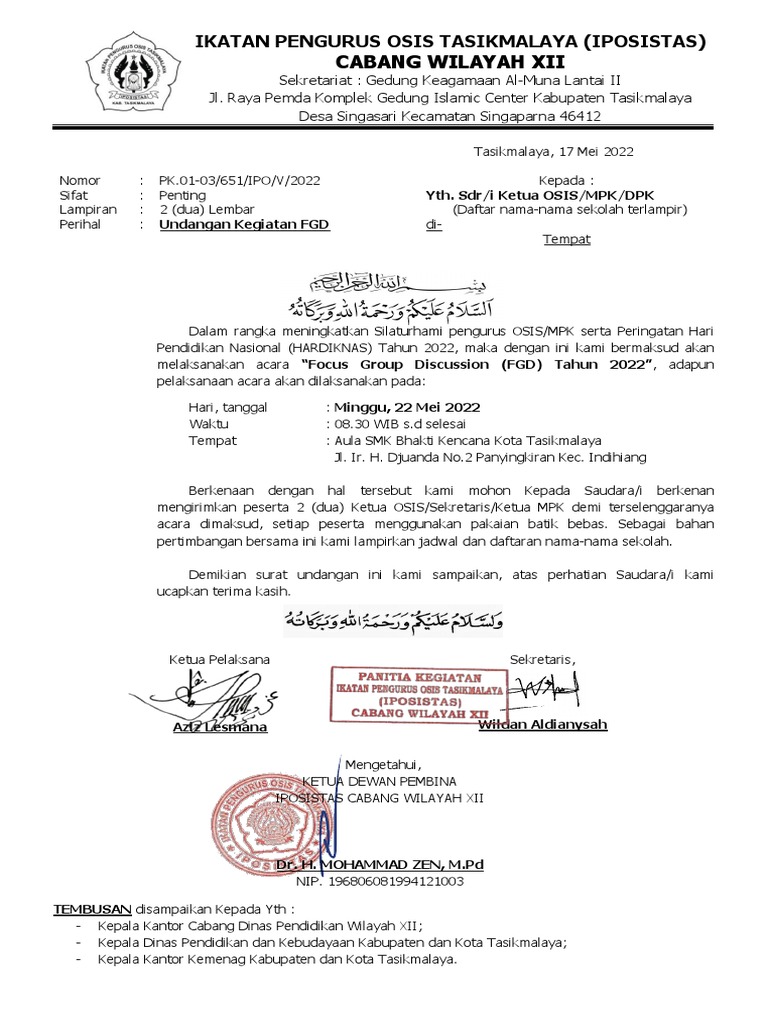 Undangan FGD OSIS Tasikmalaya 2022 | PDF