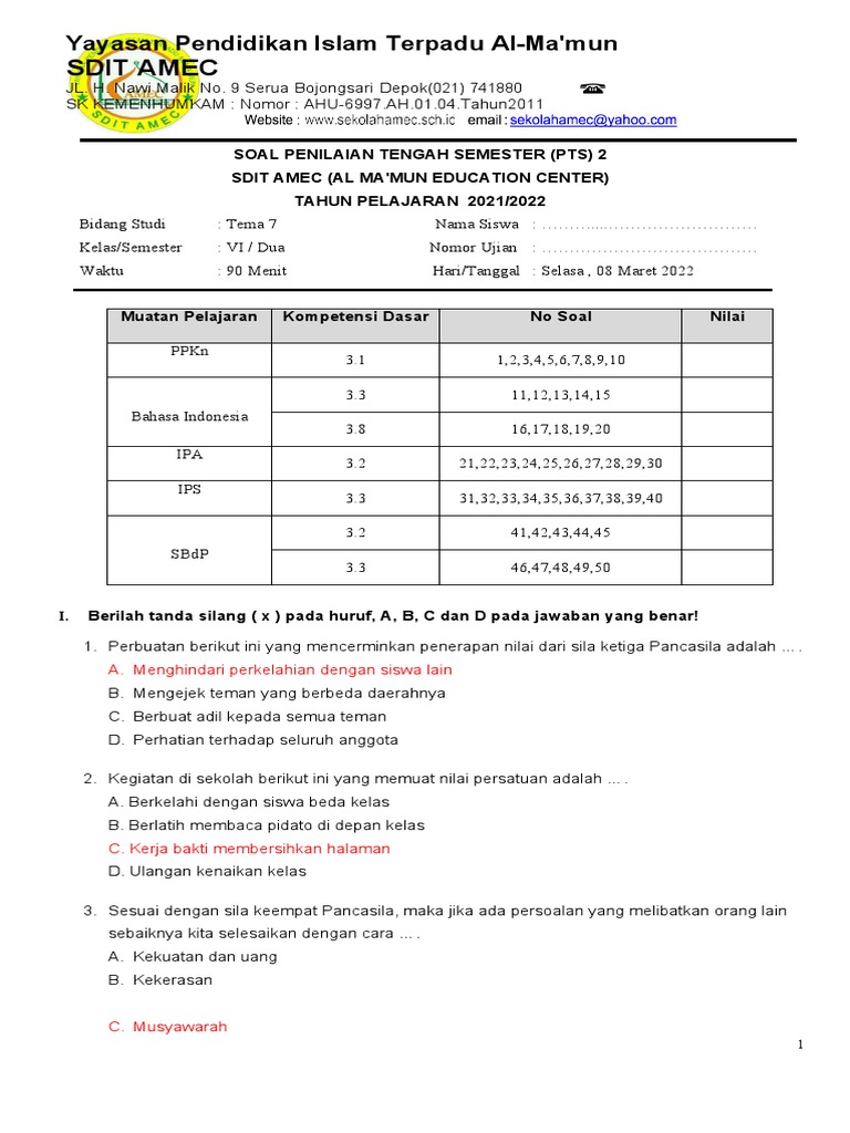 SOAL PTS TEMA 7 KLS 6 SMT 2 Ok | PDF