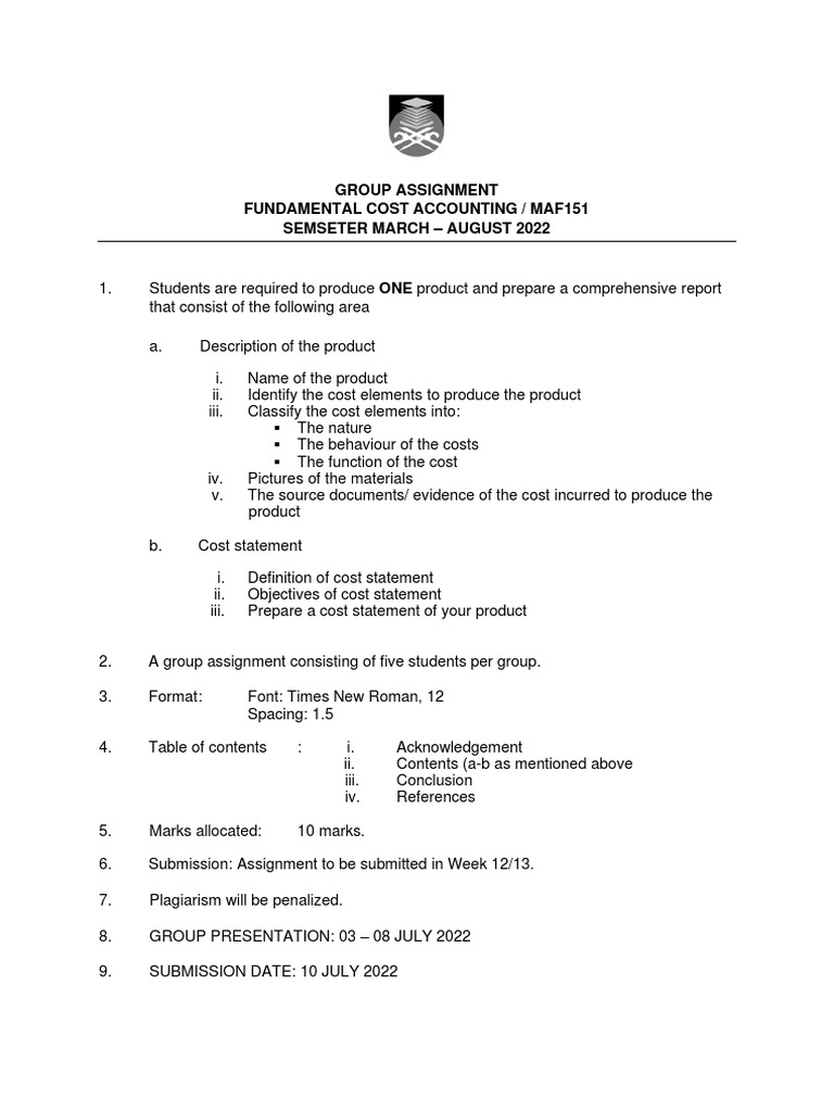 MAF151 Group Assignment Guidelines | PDF