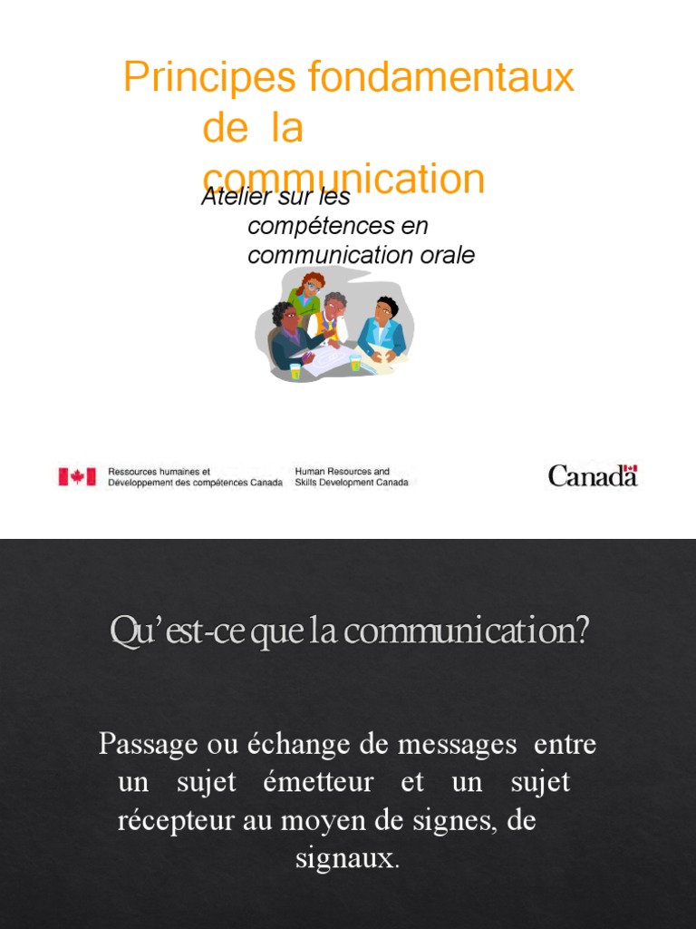 Principes Fondamentaux de La Communication Atelier Sur Les Competences en Communication Orale ...