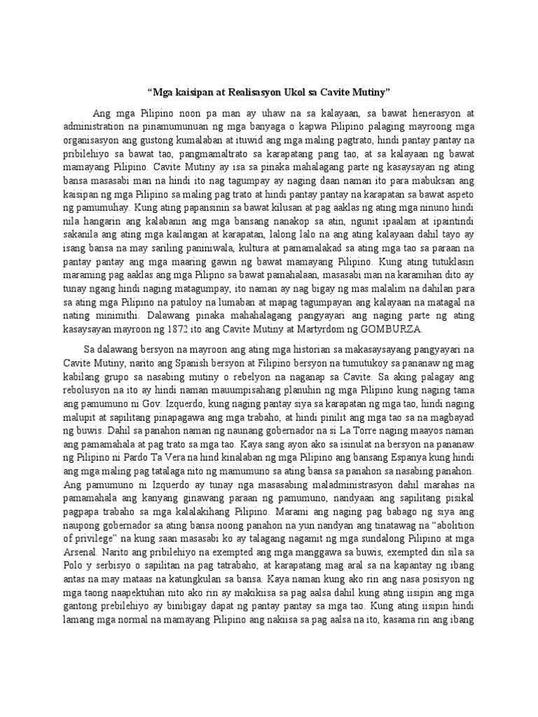 Mga Kaisipan at Realisasyon Ukol Sa Cavite Mutiny | PDF