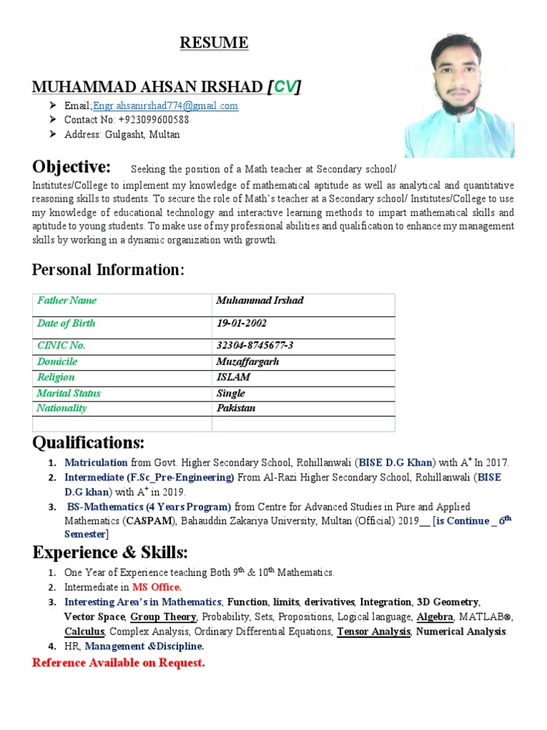 CV - Muhammad Ahsan Irshad | PDF