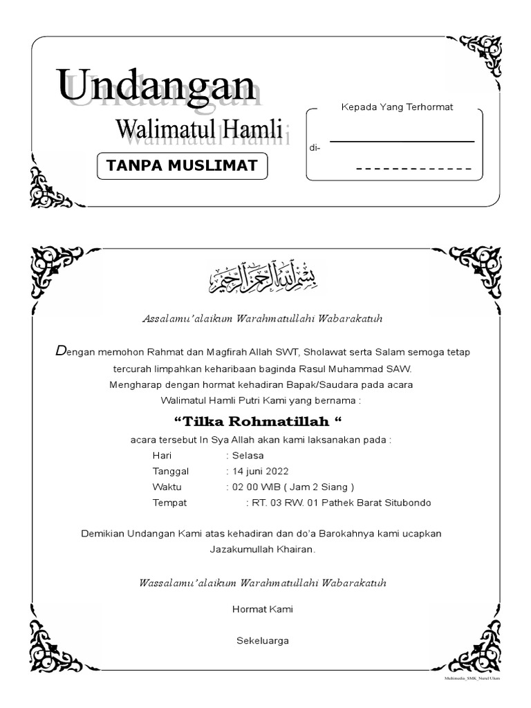 Undangan Walimatul Hamli dan Acara Pesantren | PDF