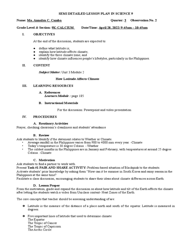 Climate & Latitude: Lesson Plan | PDF | Equator | Earth