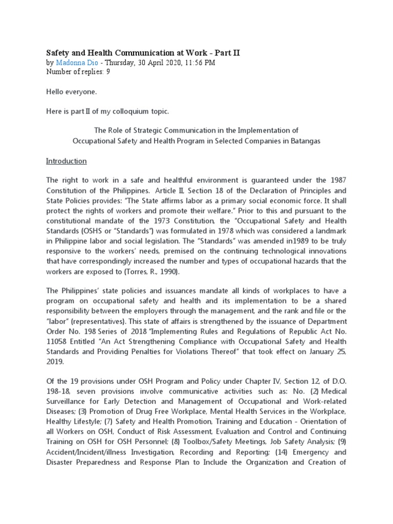 Safety and Health Communication at Work | PDF | Occupational Safety And ...