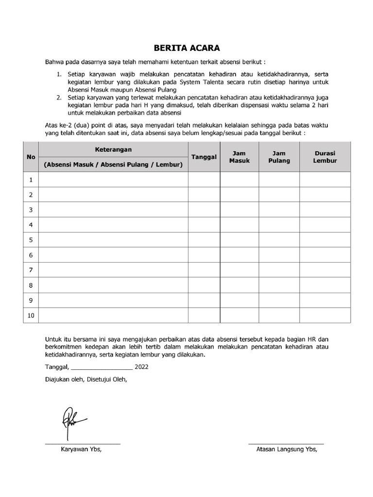 Draft Berita Acara Absensi | PDF