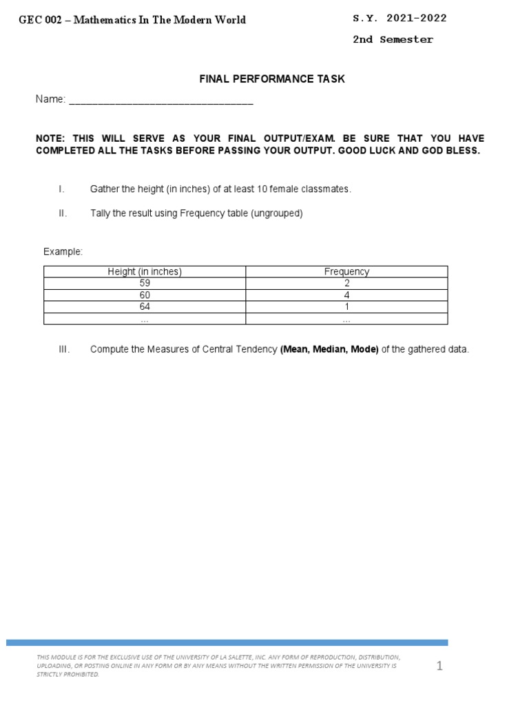 GEC 002 Final Performance Task. | PDF