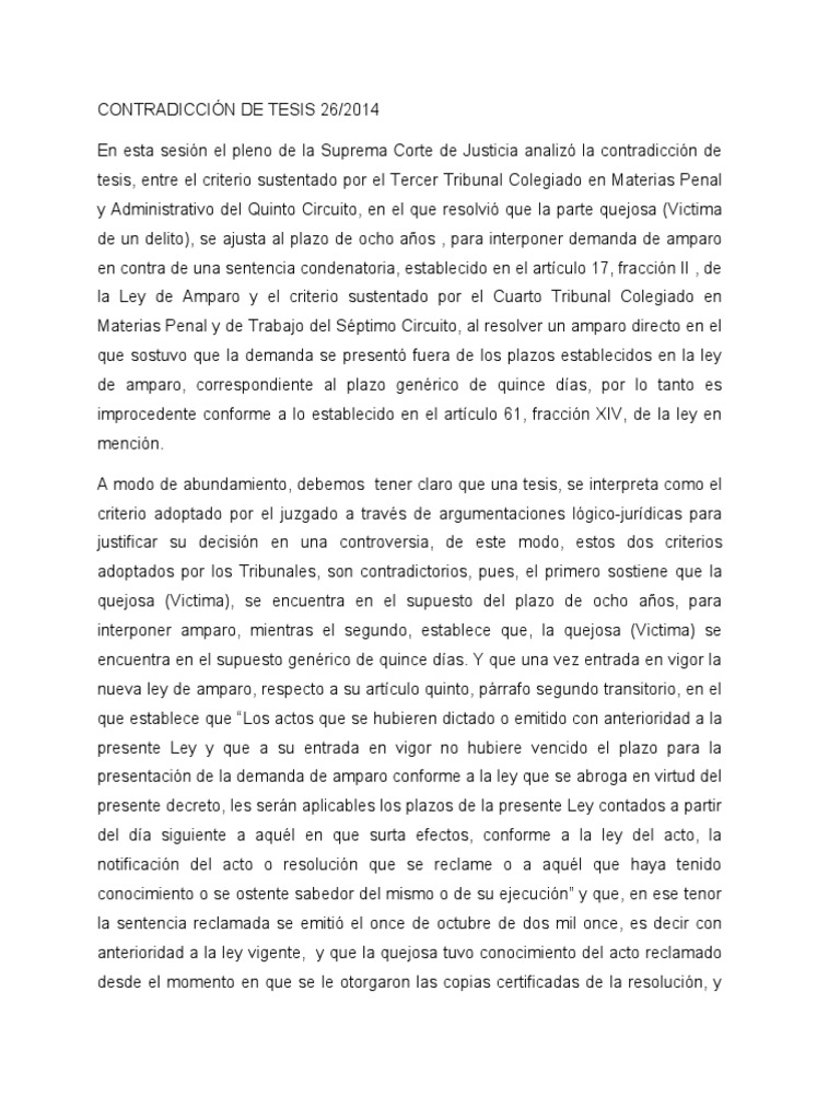 Contradicción De Tesis 26 Pdf Castigos Derecho Penal