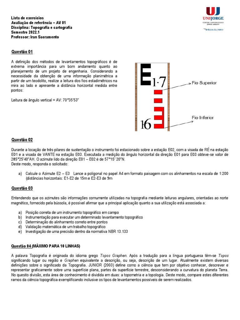 Lista de Exercícios - Av1 | PDF | Topografia | Geociências