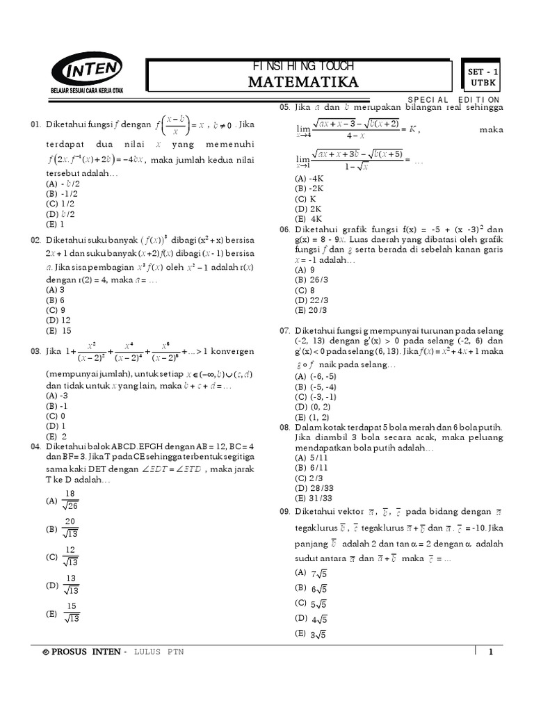 Soal Matematika UTBK: Fungsi, Vektor, dan Peluang | PDF