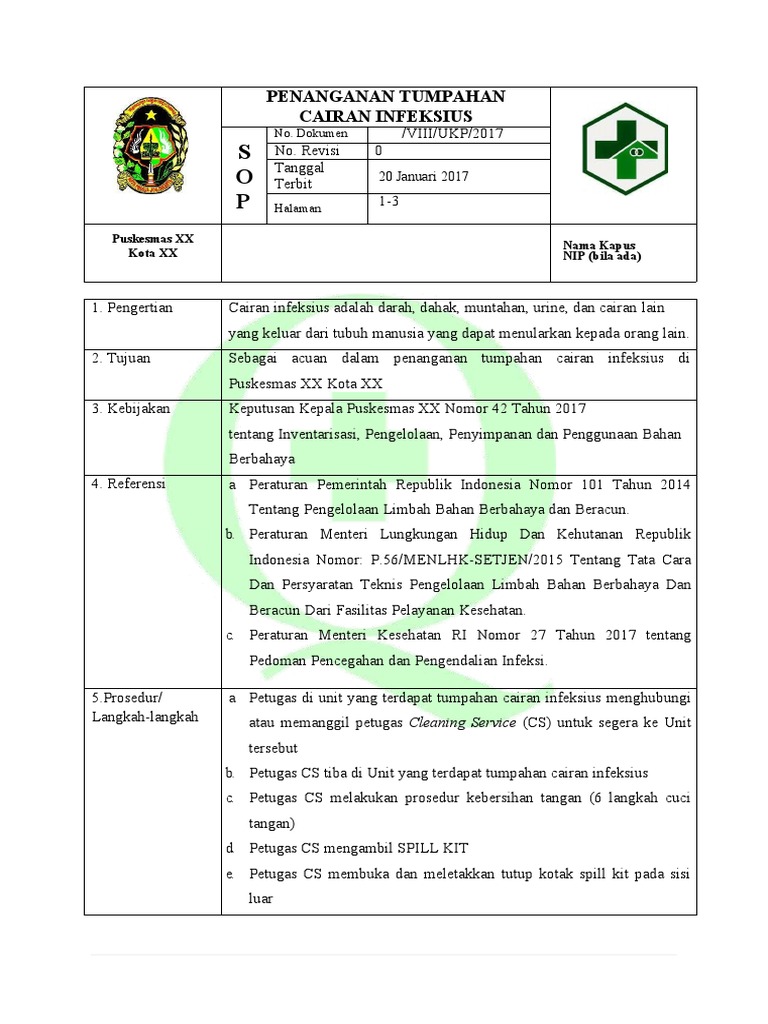 00.SOP Tumpahan Cairan Infeksius | PDF