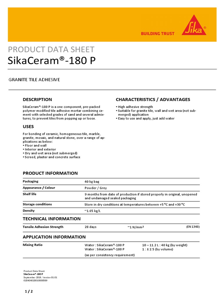 Sikaceram®-180 P: Product Data Sheet | PDF | Tile | Adhesive
