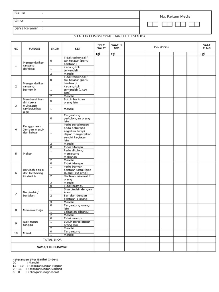 Status Fungsional Barthel Indeks | PDF