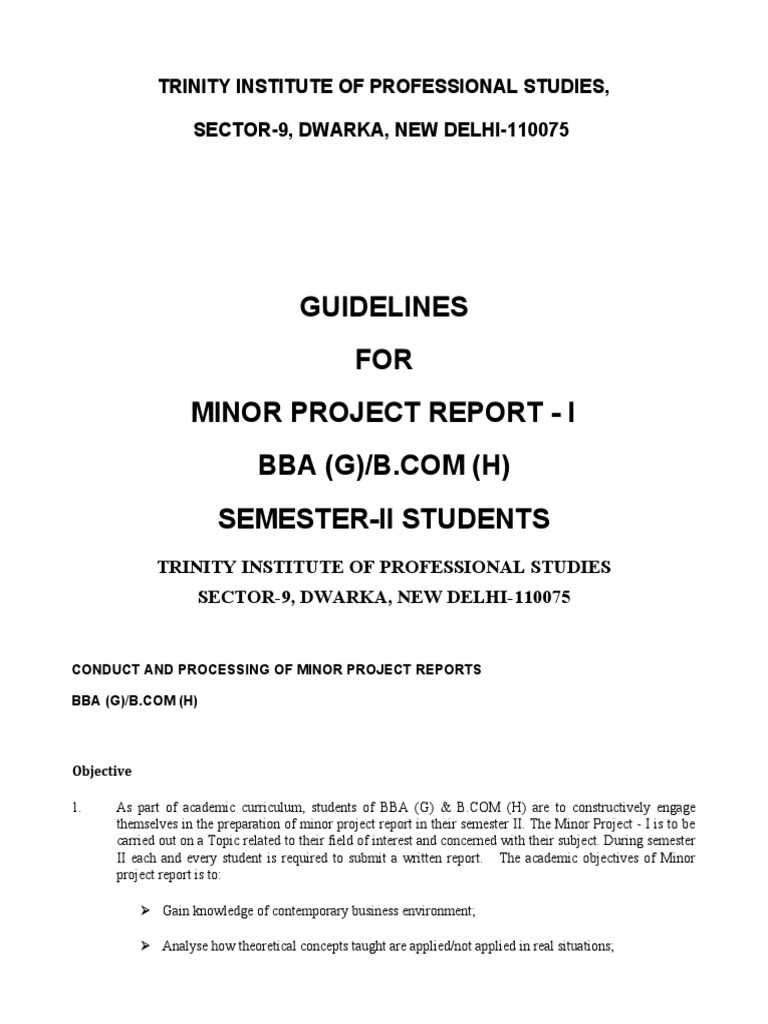 Minor Project Guidelines BBA/B.Com | PDF
