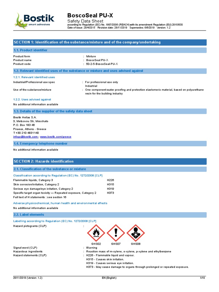 Boscoseal Pu-X: Safety Data Sheet | PDF | Dangerous Goods | Firefighting
