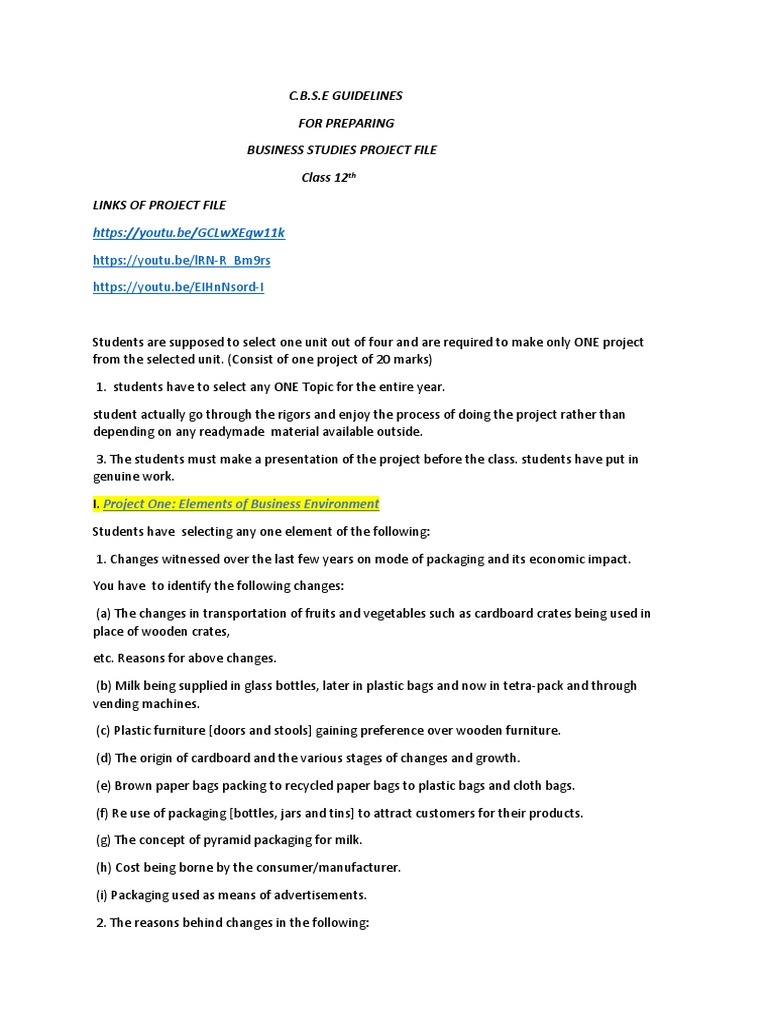 Class 12 Business Studies Project Guide | PDF | Packaging And Labeling ...