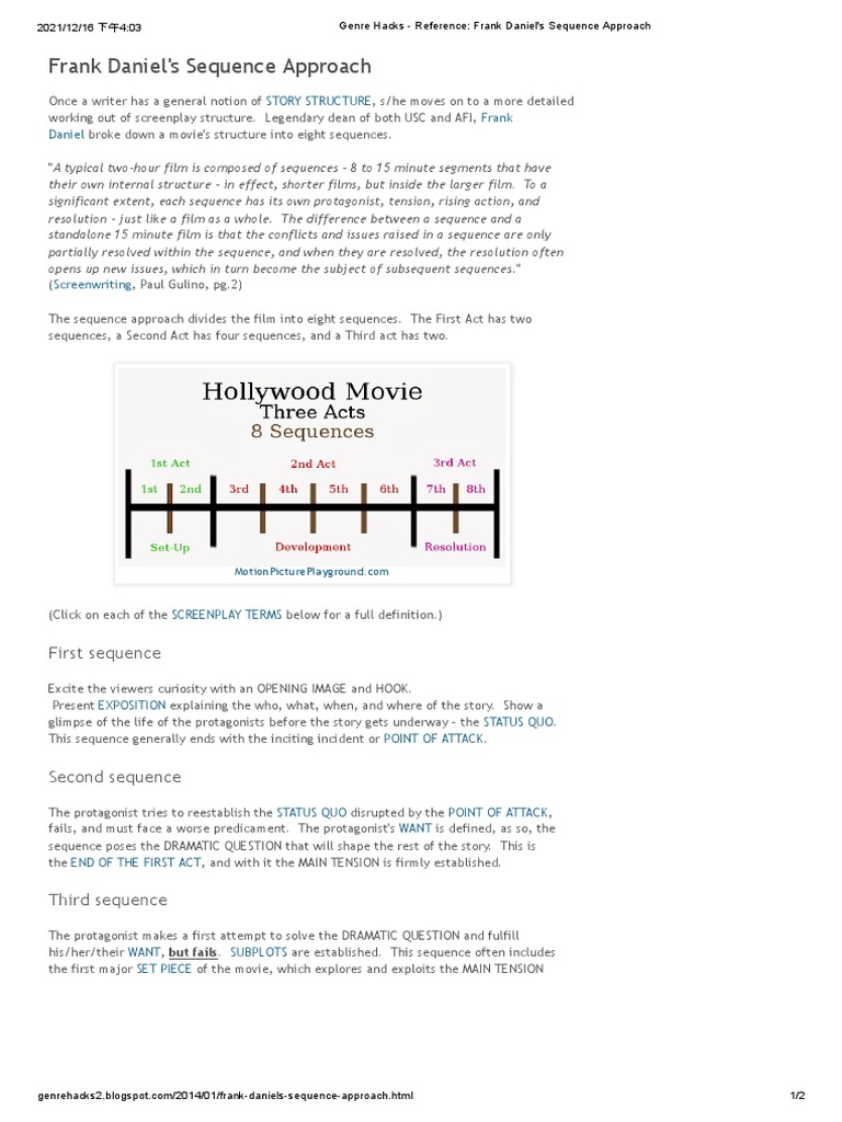 Frank Daniel's 8 Sequence Approach | PDF | Plot (Narrative) | Screenwriting