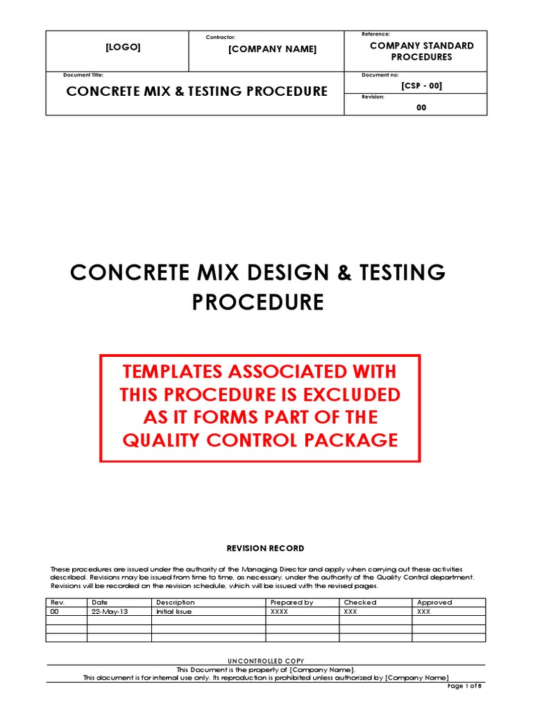 Concrete Mix Design & Testing Procedure | PDF | Specification ...