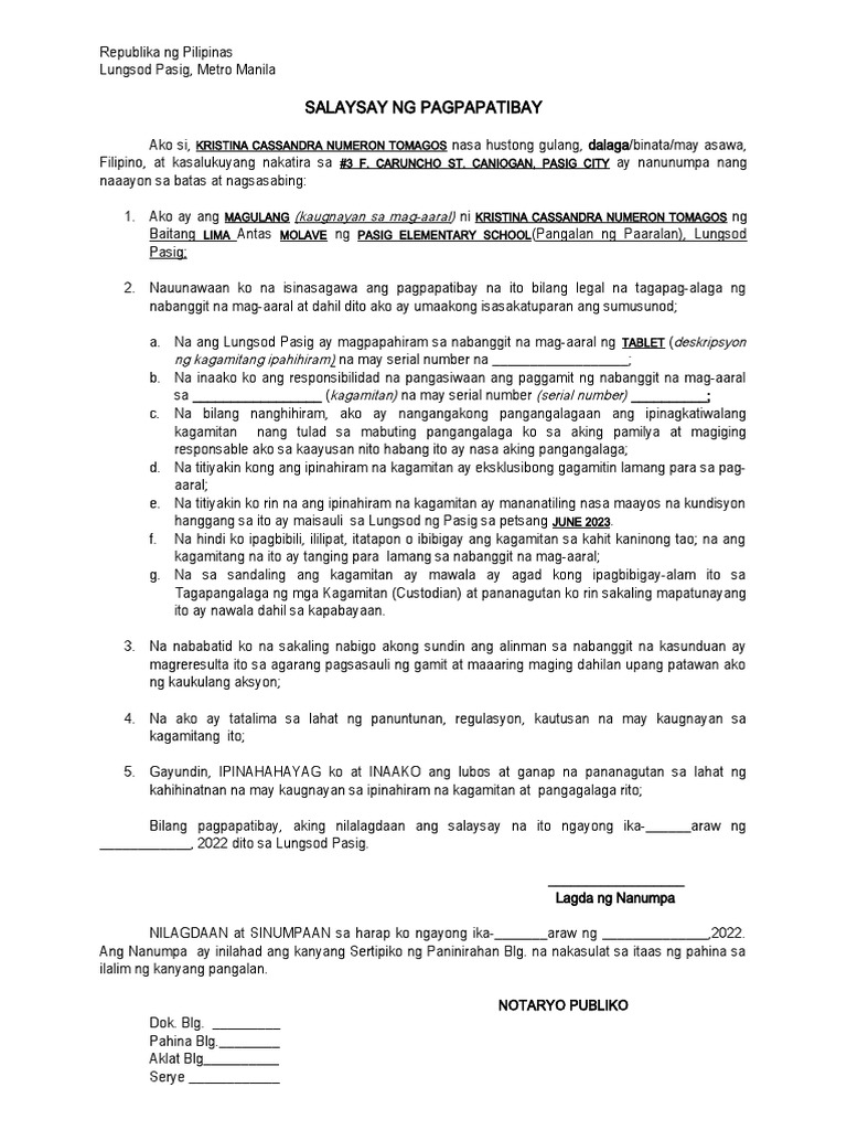 Salaysay NG Pagpapatibay | PDF