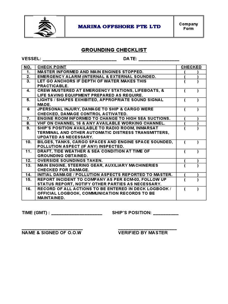 Grounding Checklist for Vessels | PDF