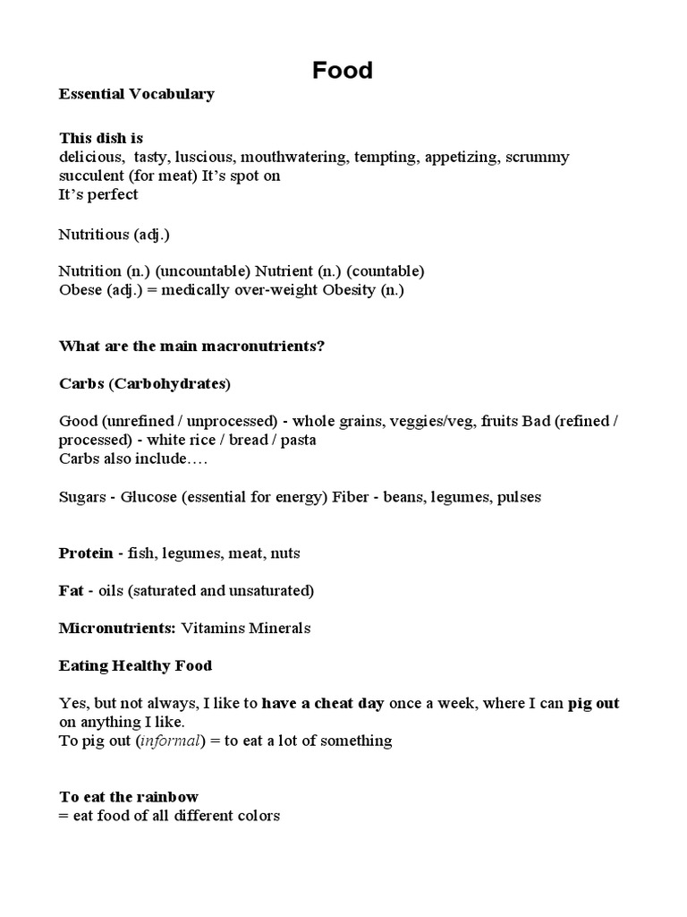 Essential Vocabulary This Dish Is | PDF | Foods | Healthy Diet