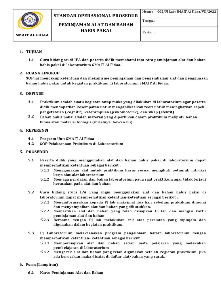 SOP Peminjaman Alat Laboratorium | PDF