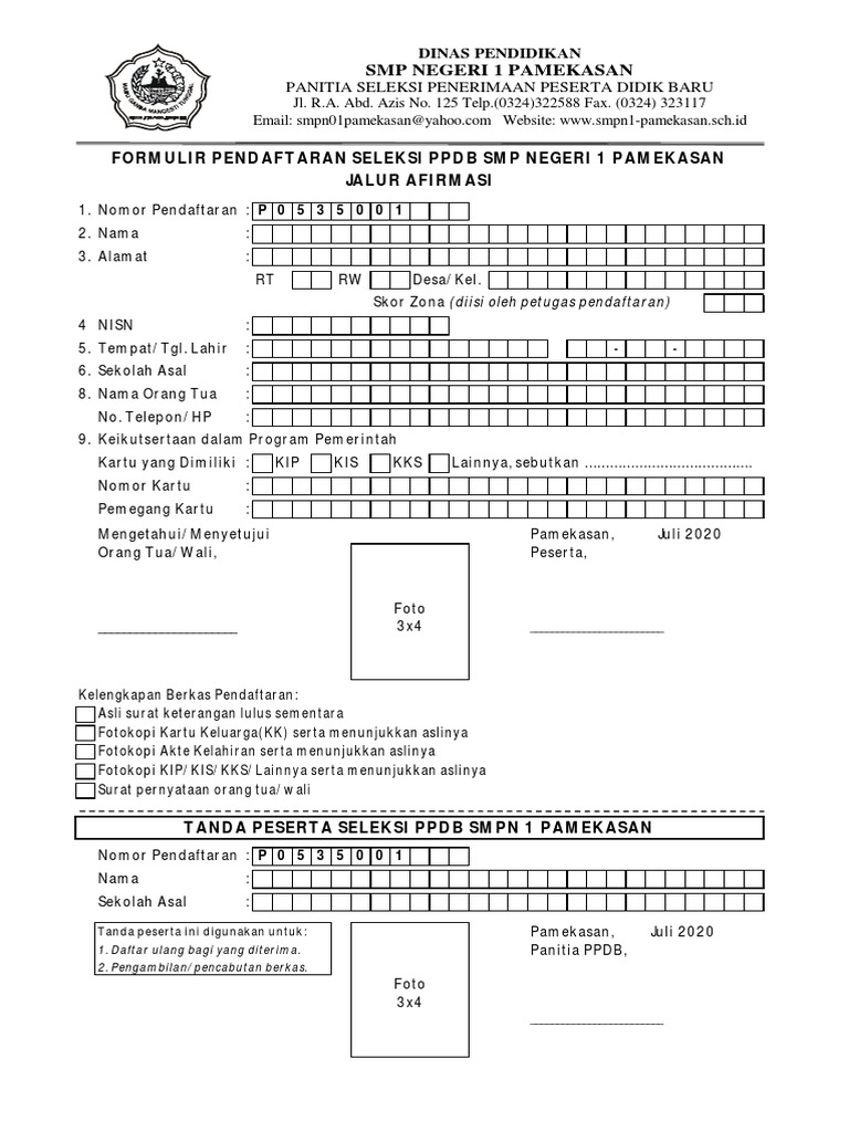 Formulir PPDB Afirmasi Dan Surat Pernyataan | PDF