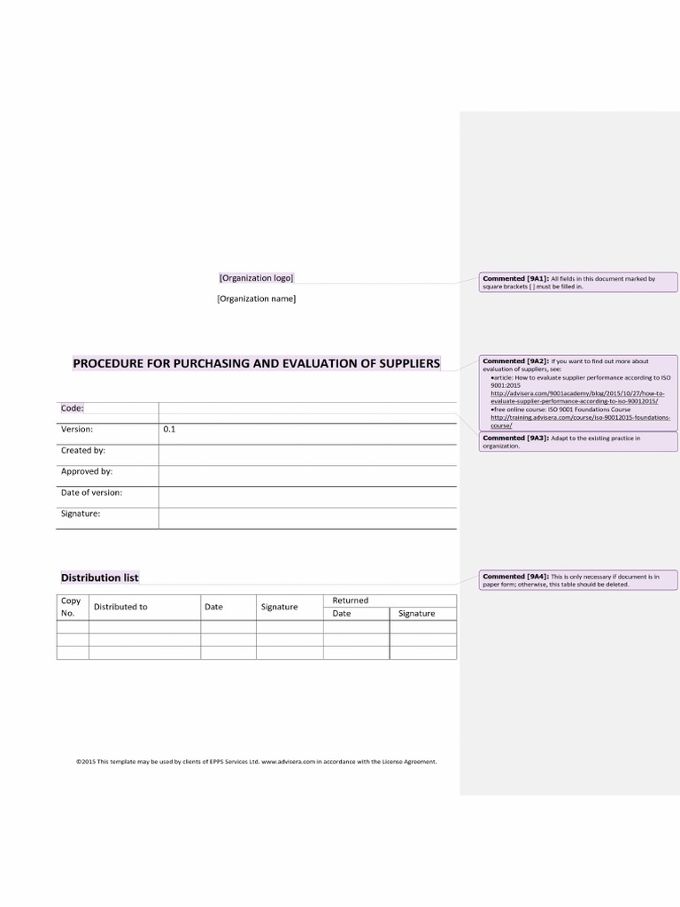09 Procedure For Purchasing and Evaluation of Suppliers Premium 2020 ...