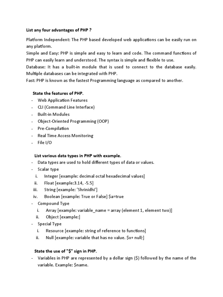 List Any Four Advantages of PHP ? | PDF | Php | Http Cookie
