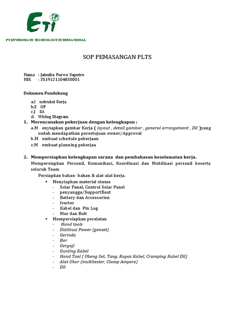 SOP Listrik SUrya | PDF
