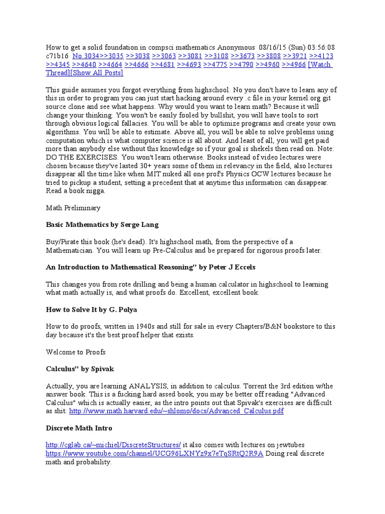How To Get A Solid Foundation in Compsci Mathematics | PDF ...