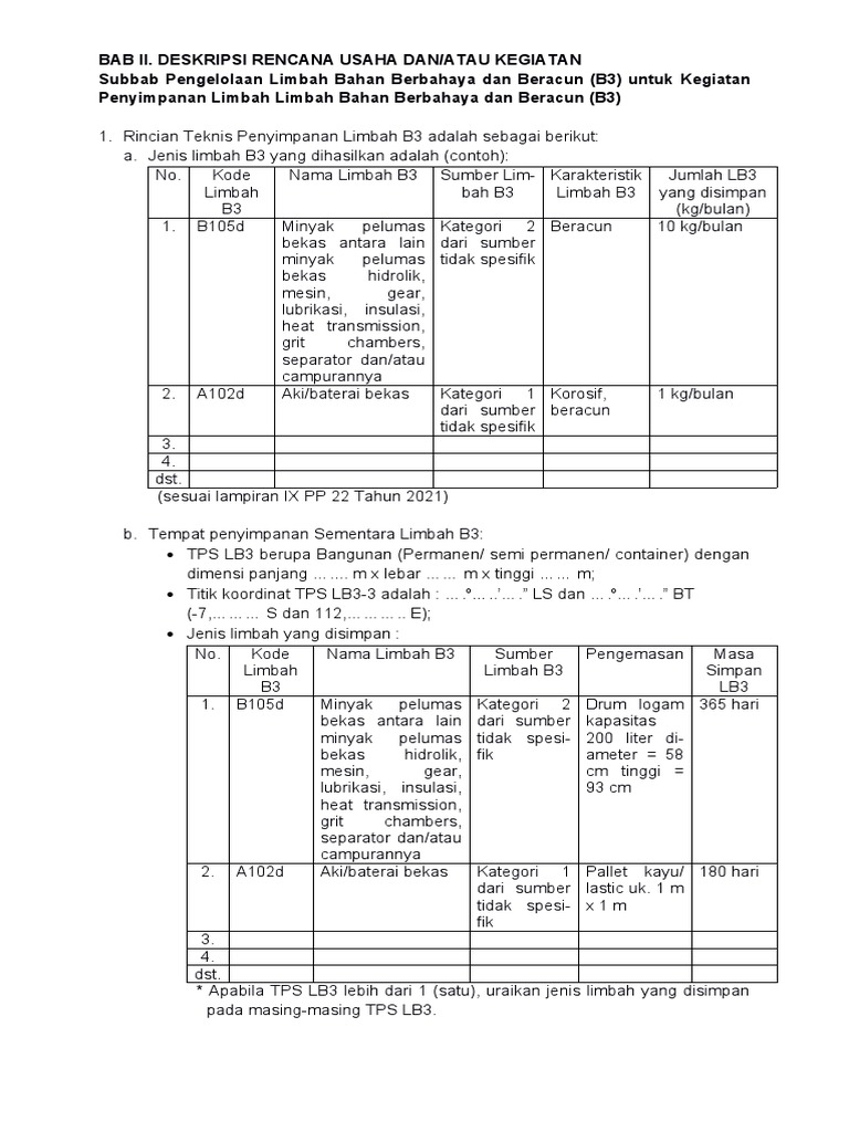 Template Informasi PLB3 Untuk Penyimpanan LB3 (Non Medis) | PDF