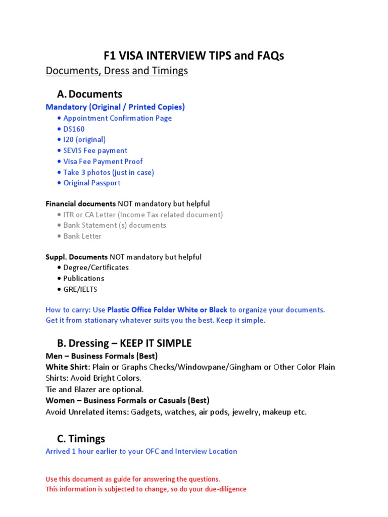 F1 Visa Interview Tips and Faqs: A. Documents | PDF | Travel Visa | Banks
