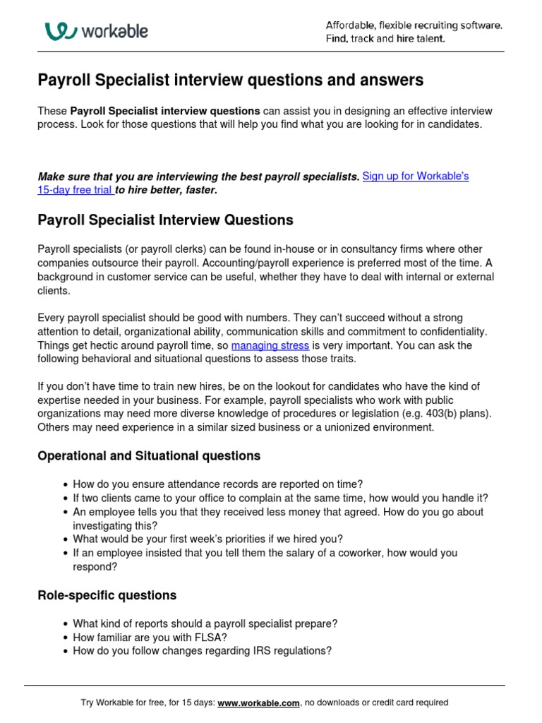 Payroll Specialist Interview Questions and Answers | PDF | Payroll | Consultant