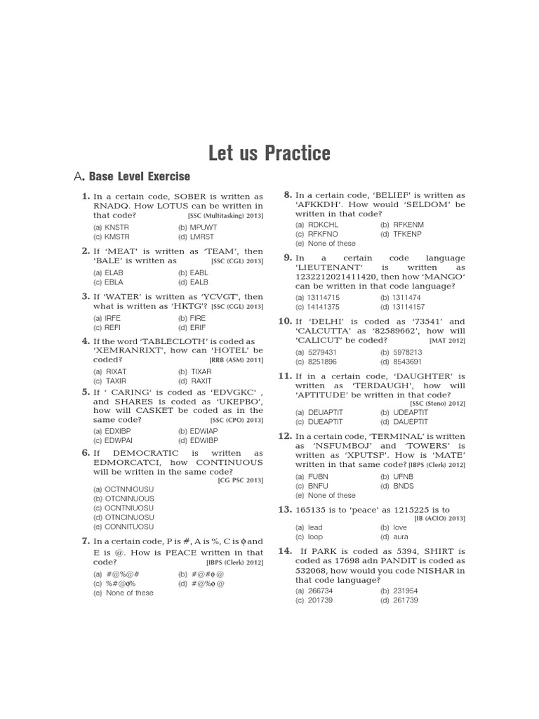 Coding & Decoding Exam - P012jkgez6wphzj41uuy | PDF | Linguistics ...