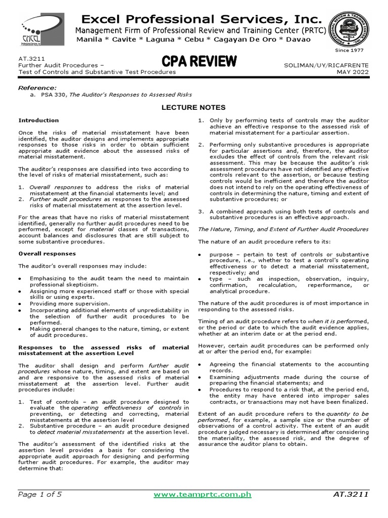 At.3211 - Further Audit Procedures | PDF | Audit | Internal Control