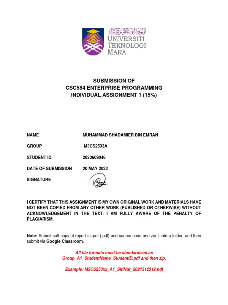 CSC584 Assignment 1 Submission Guide | PDF | String (Computer Science) | Software