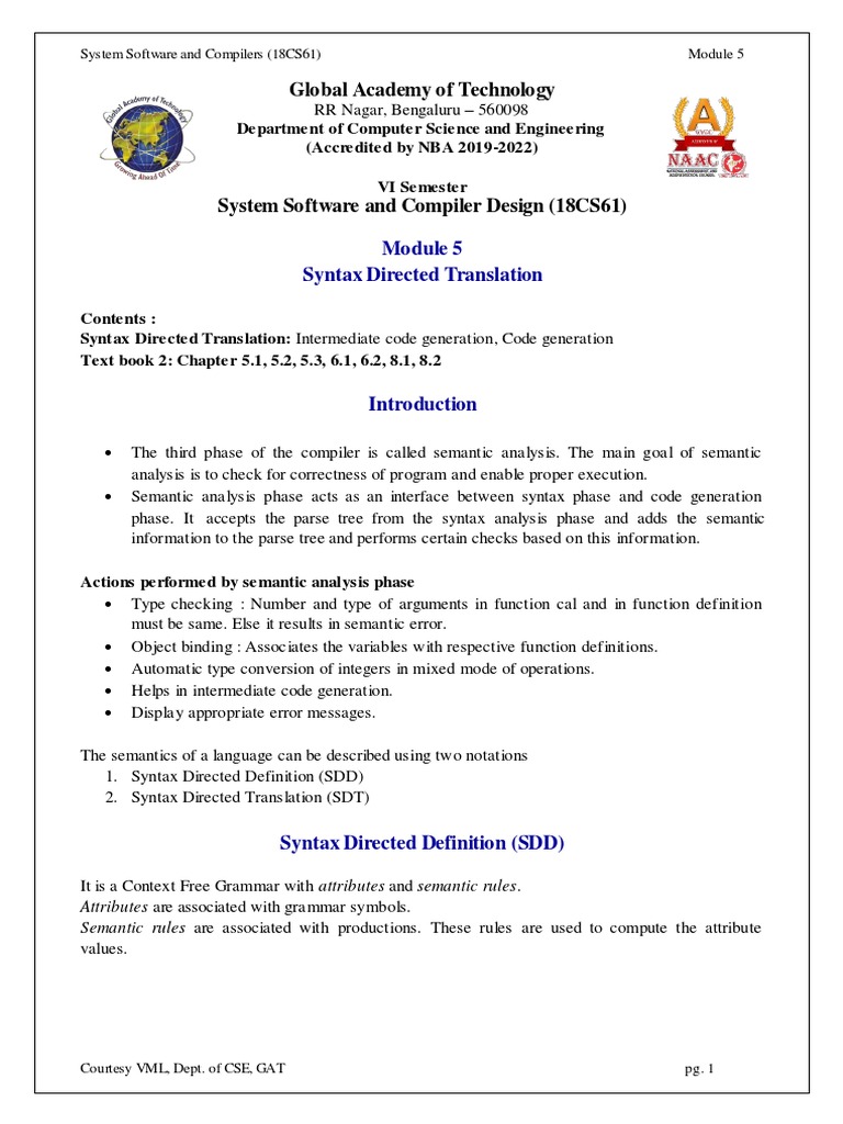 18cs61 Ss And C Module 5 Pdf Parsing Compiler