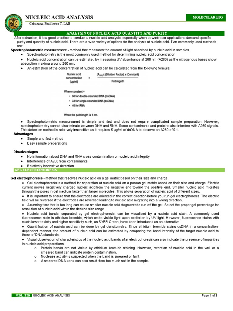 Analysis of Nucleic Acid Quantity and Purity | PDF | Gel ...