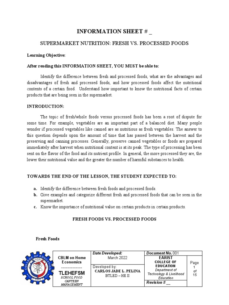 Supermarket Nutrition - Fresh vs. Processed Foods | PDF | Foods | Food ...