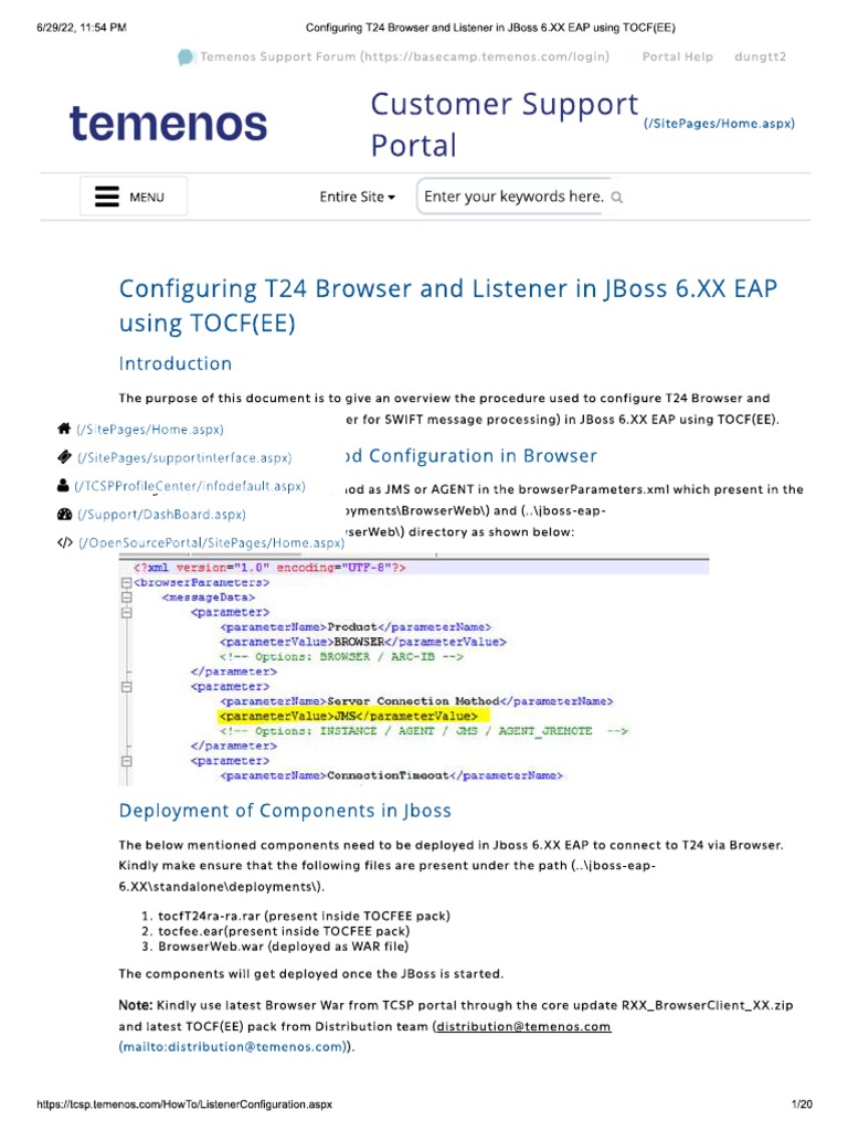 Configuring T24 Browser and Listener in JBoss 6.XX EAP Using TOCF (EE) | PDF