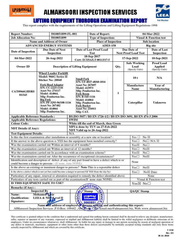 Fork Lift Visual | PDF | Legal Liability | Nondestructive Testing