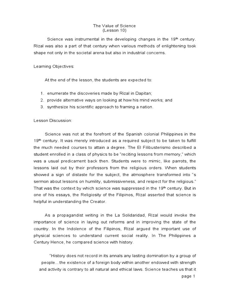 Lesson 10 The Value of Science | PDF | Science
